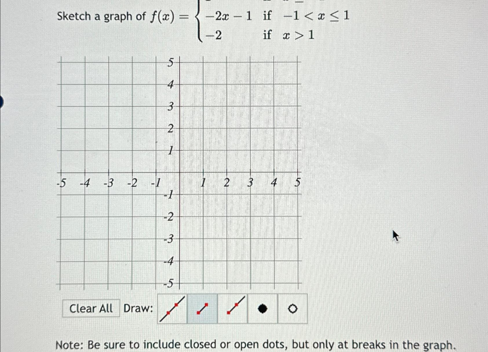 Sketch a graph of f(x)={-2x-1 if -11Note: Be sure to | Chegg.com