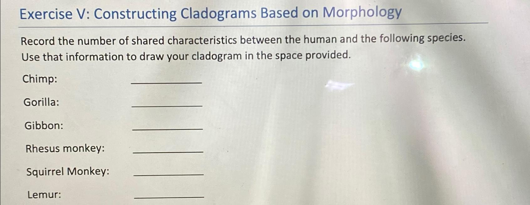 Solved Exercise V: Constructing Cladograms Based on | Chegg.com