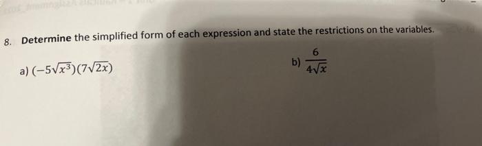Solved 8. Determine the simplified form of each expression | Chegg.com