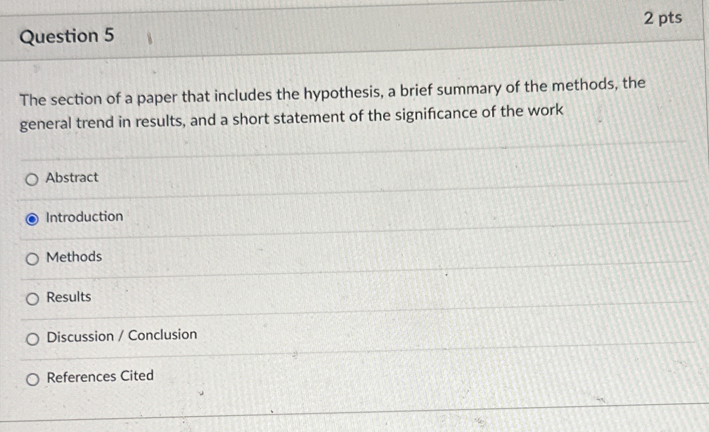 Solved Question 52 ﻿ptsThe section of a paper that includes | Chegg.com