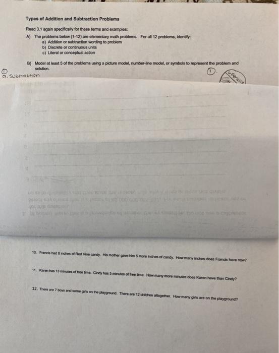 Solved Types of Addition and Subtraction Problems Read 3.1 | Chegg.com