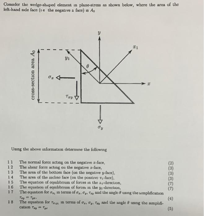 Solved Consider the wedge-shaped element in plane-stress as | Chegg.com