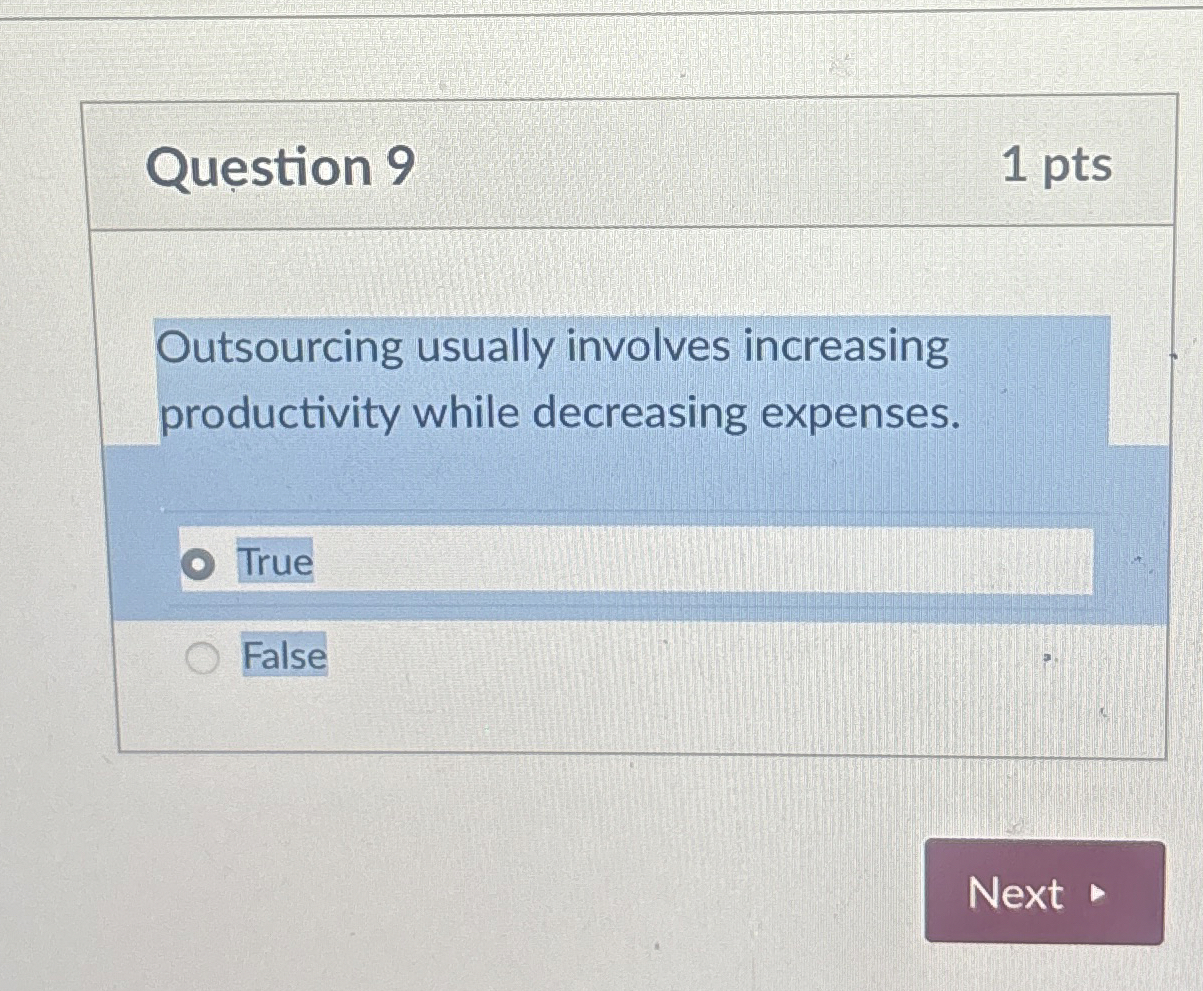 Solved Question 91 ﻿ptsOutsourcing usually involves | Chegg.com