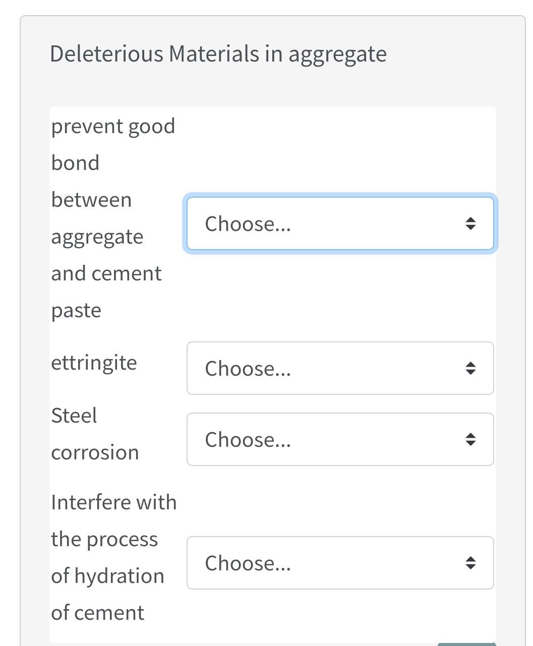 Solved Deleterious Materials in aggregate prevent good bond | Chegg.com