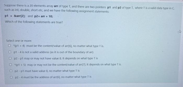 Solved Suppose there is a 20 elements array arr of type 1, | Chegg.com