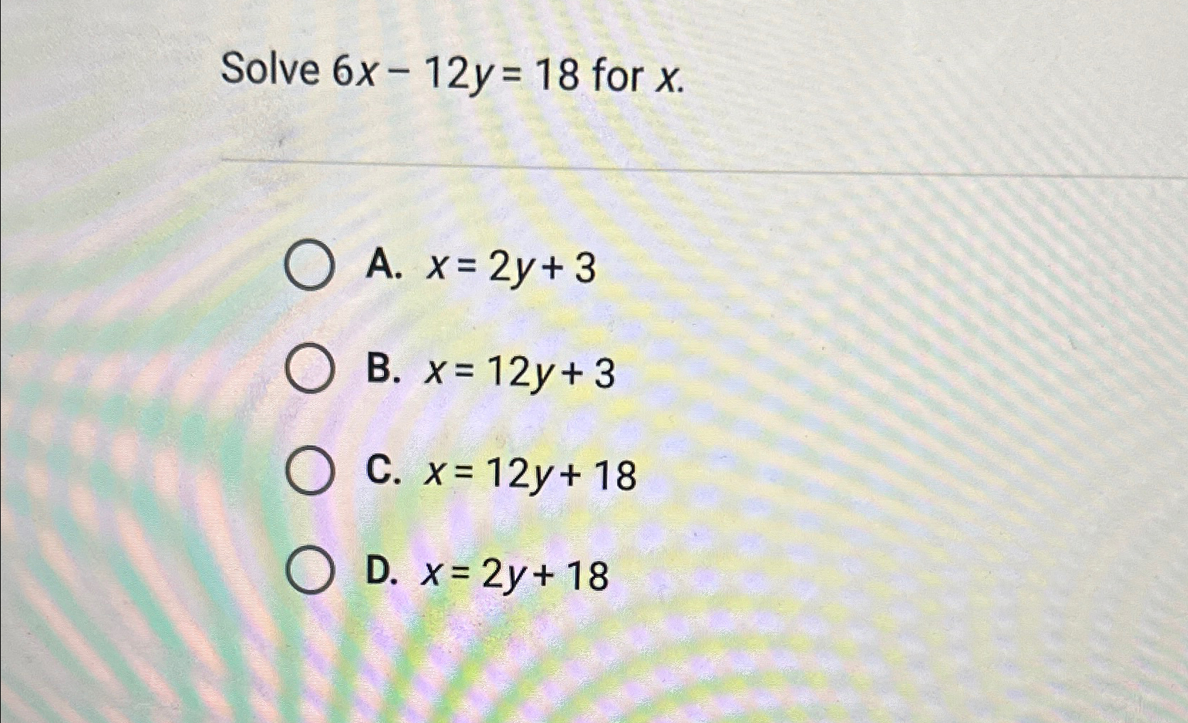 Solved Solve 6x-12y=18 ﻿for | Chegg.com