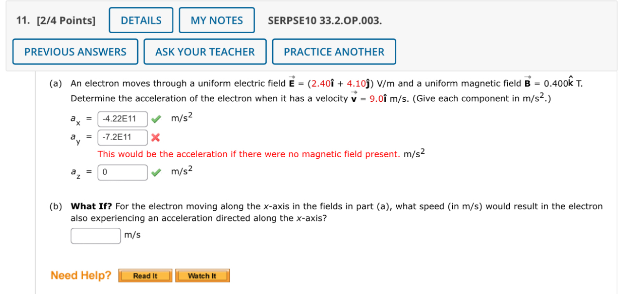Solved [2/4 ﻿Points]SERPSE10 33.2.OP.003.(a) ﻿An electron | Chegg.com