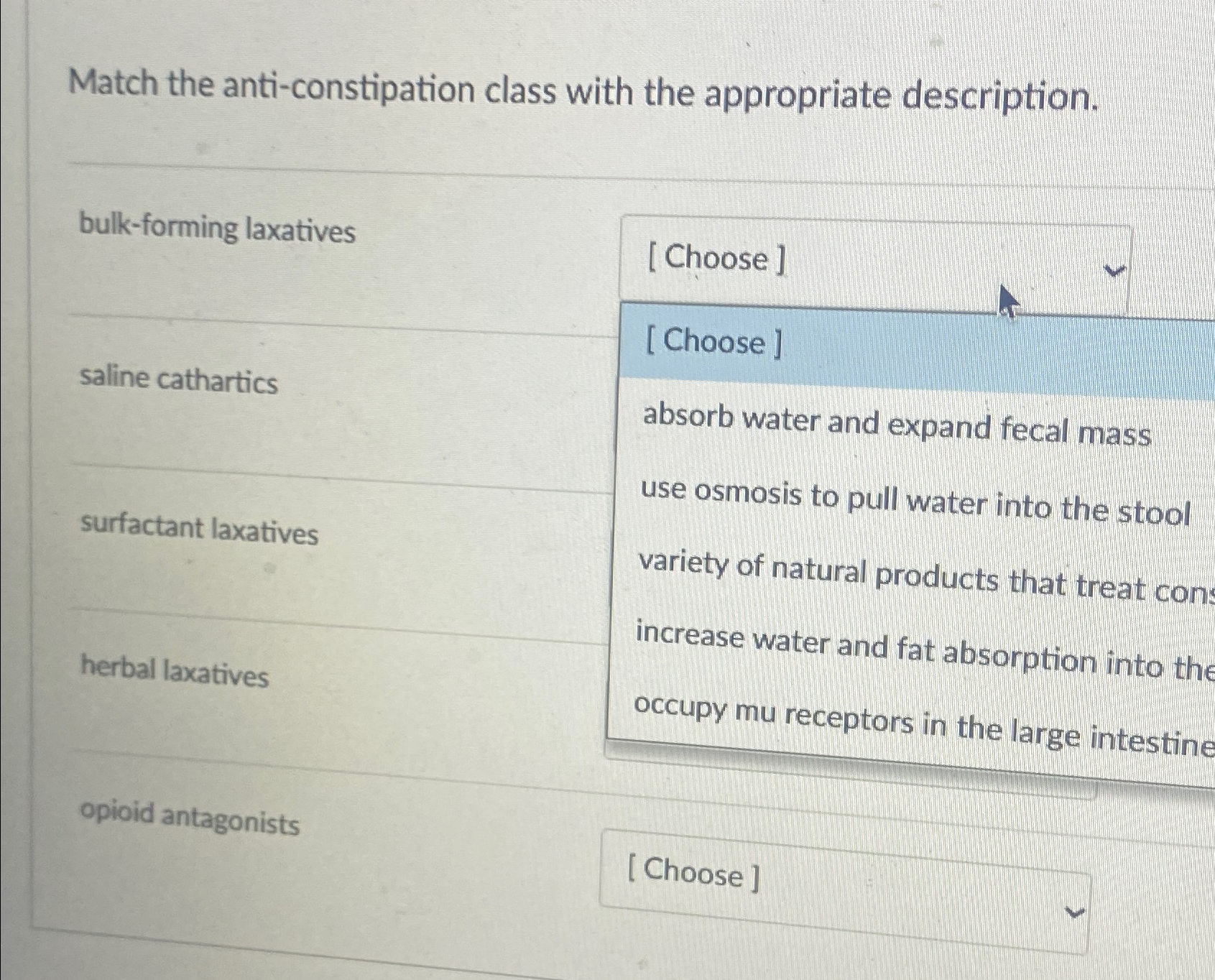 Solved Match the anti-constipation class with the | Chegg.com