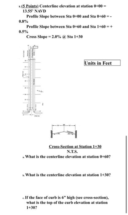 Solved * (5 Points) Centerline elevation at station 0+00 = | Chegg.com