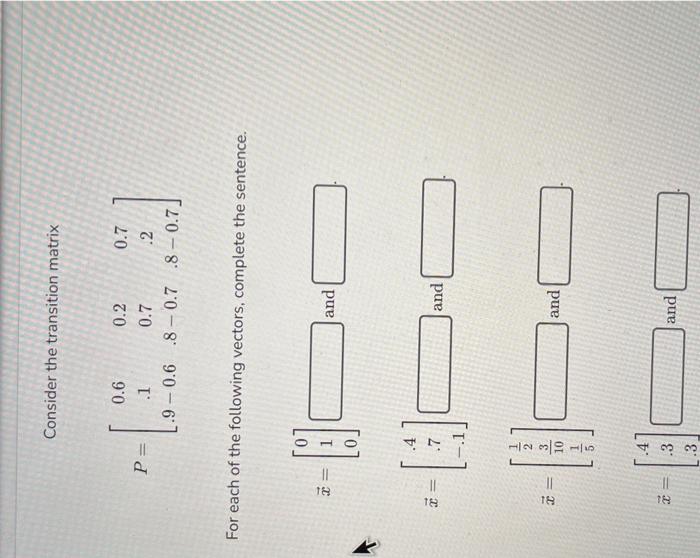 Solved Consider the transition matrix | Chegg.com