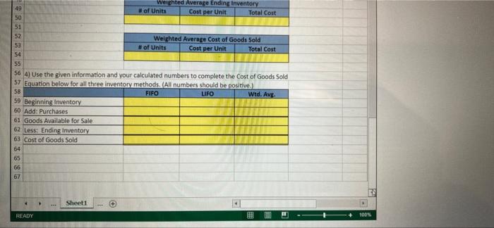 Solved Comparing Inventory Costing Methods using Excel's | Chegg.com