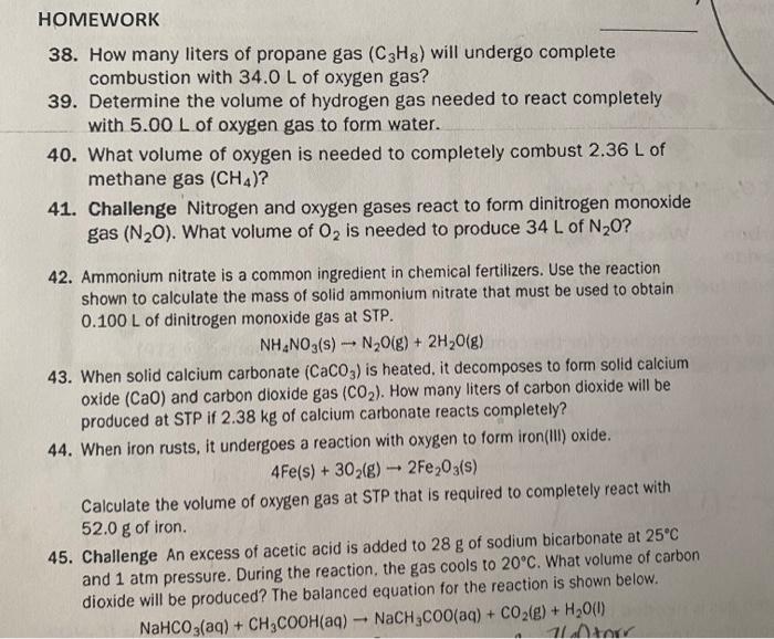 Solved HOMEWORK 38. How many liters of propane gas (C3H8) | Chegg.com