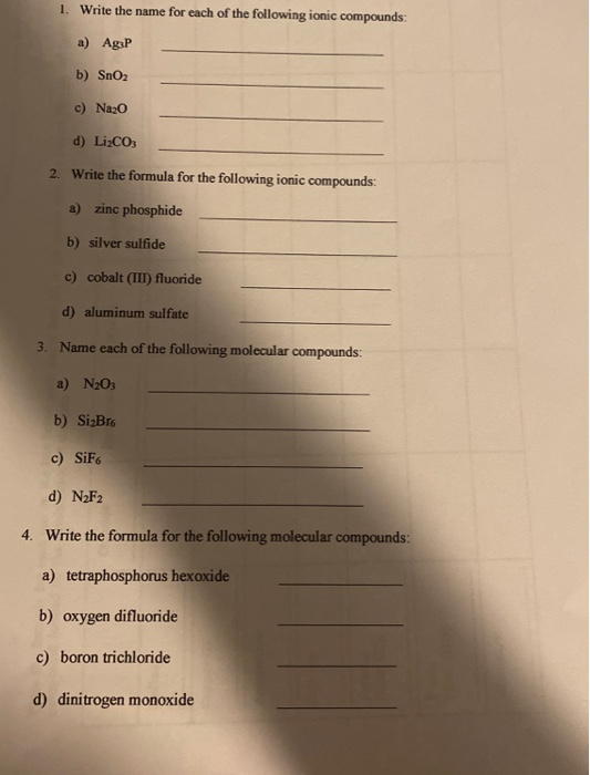 Solved 1. Write the name for each of the following ionic | Chegg.com