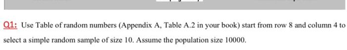 Solved Q1: Use Table of random numbers (Appendix A, Table | Chegg.com