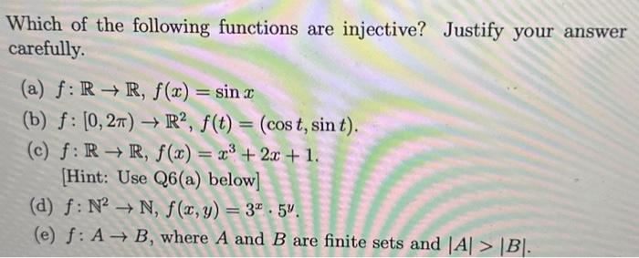 Solved Which of the following functions are injective? | Chegg.com