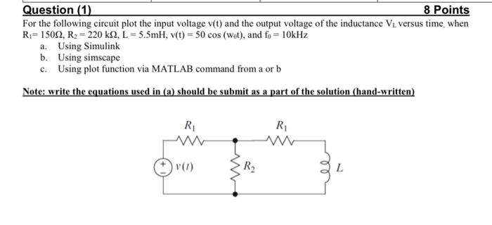 Solved For the following circuit plot the input voltage v(t) | Chegg.com