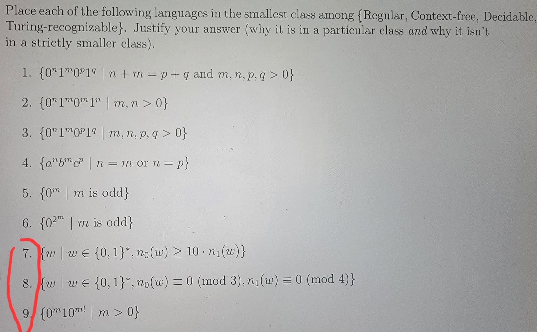 Solved Place each of the following languages in the smallest | Chegg.com
