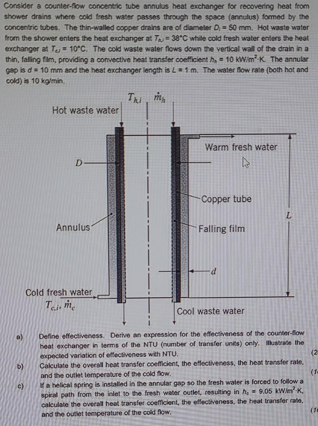 Solved Consider a counter-flow concentric tube annulus heat | Chegg.com