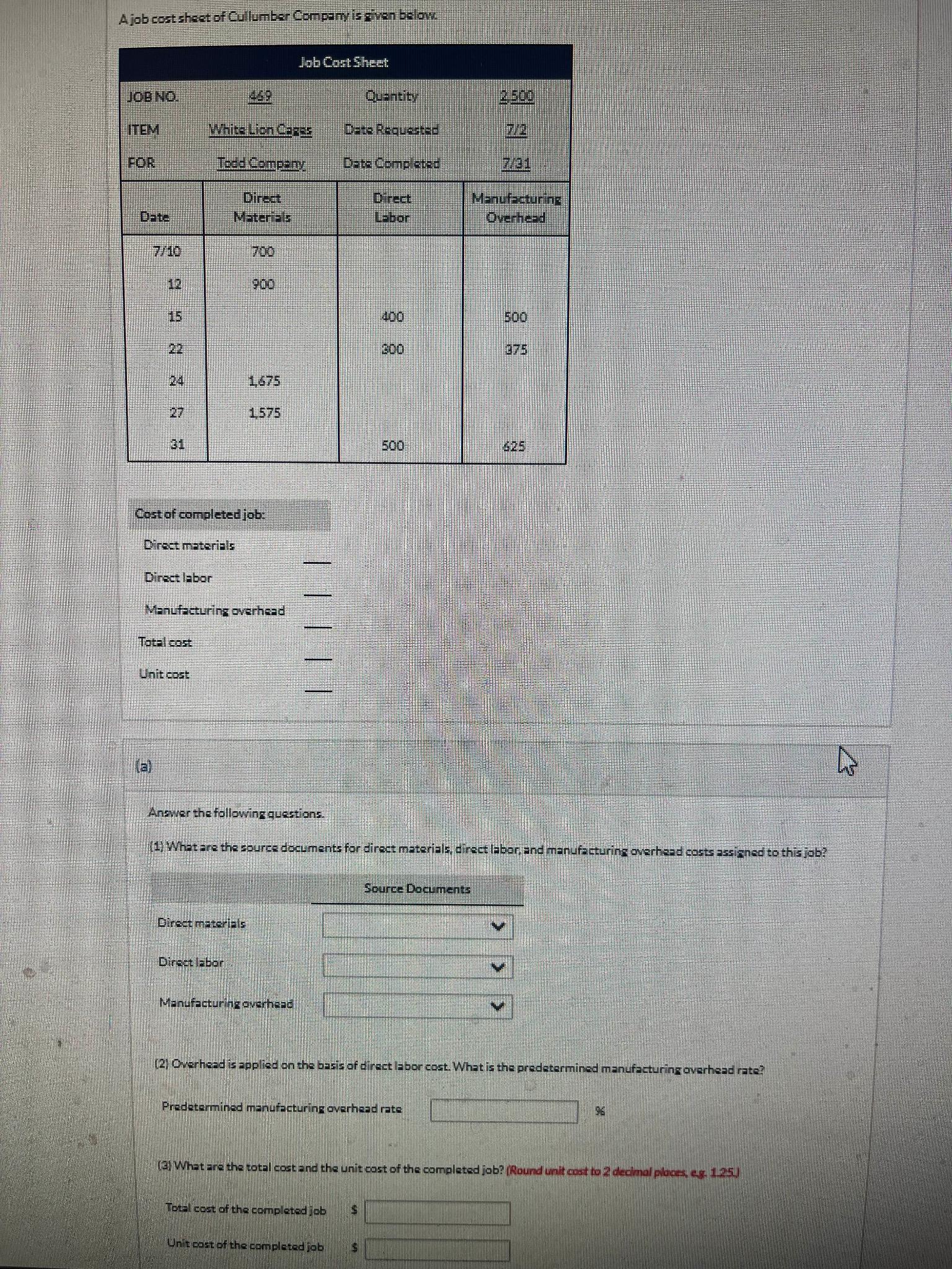 Solved Cost of completedjob:Direct | Chegg.com