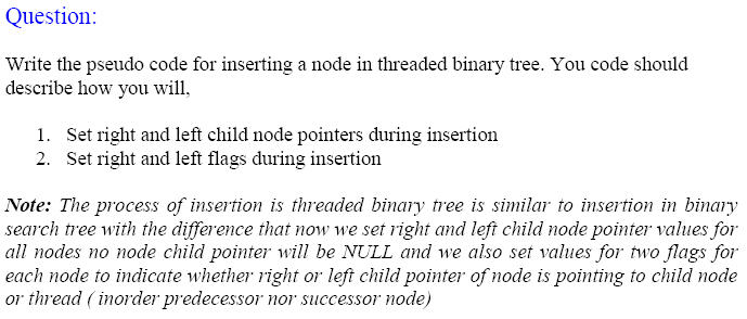 Solved Write the pseudo code for inserting a node in | Chegg.com