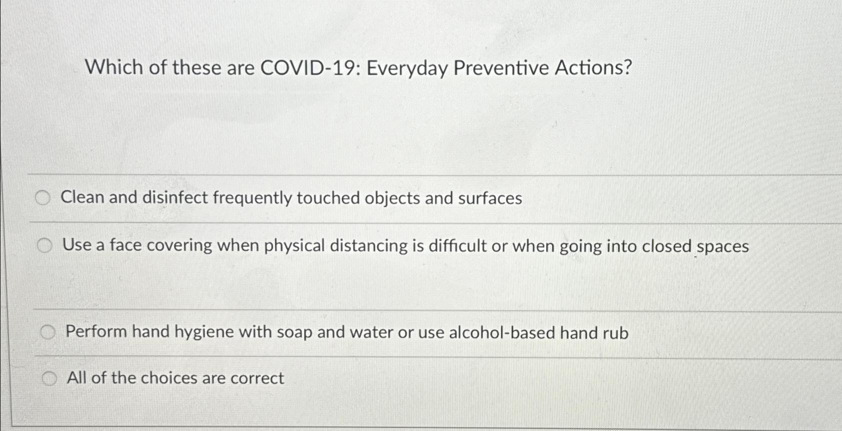 Solved Which of these are COVID-19: Everyday Preventive | Chegg.com