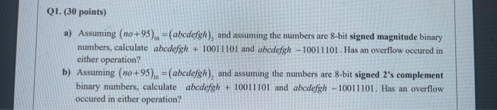 Solved a) Assuming (no+95)10=(abcdefgh)2 and assuming the | Chegg.com