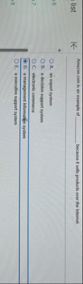 Solved Amazon com is an example of ?????? ﻿because it sells | Chegg.com