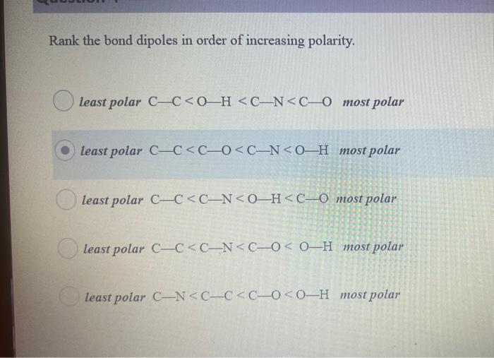 Solved Rank the bond dipoles in order of increasing | Chegg.com