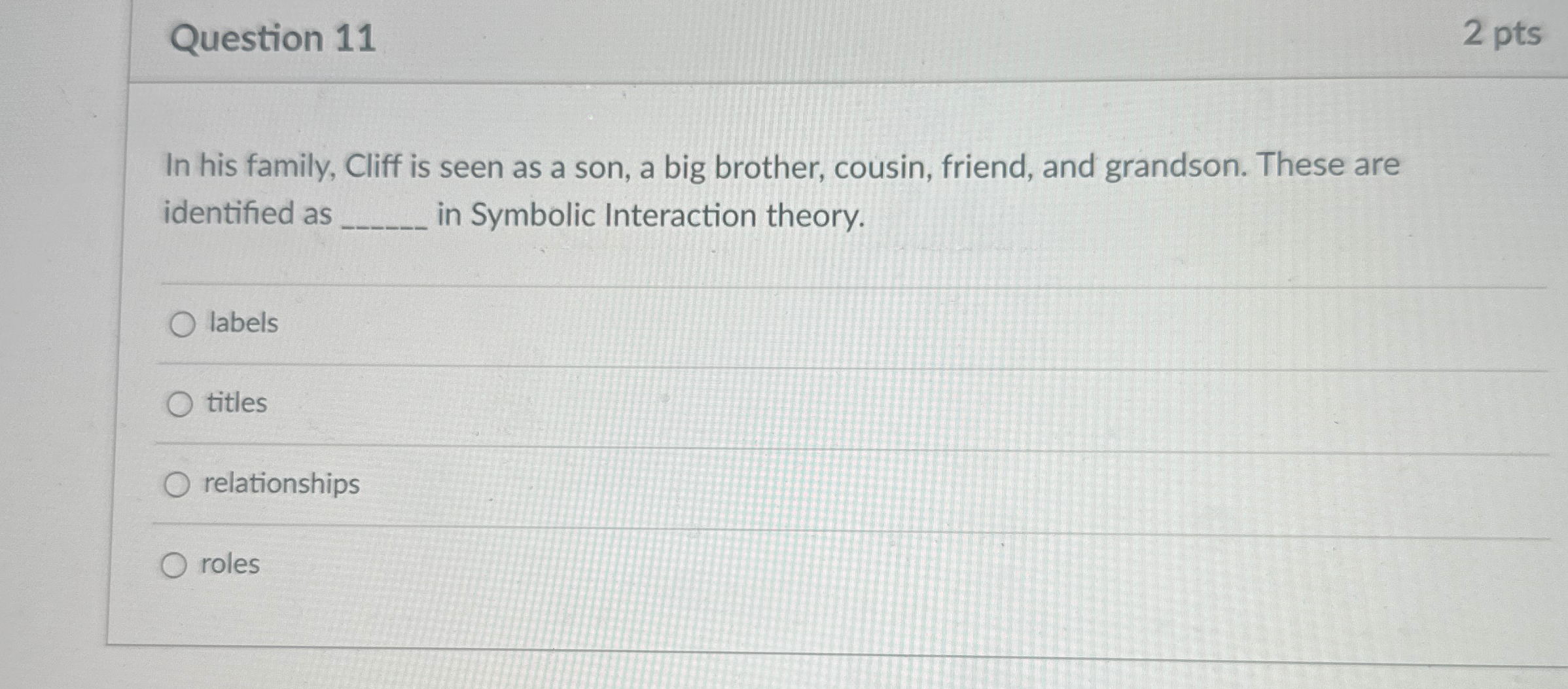Solved Question 112 ﻿ptsIn his family, Cliff is seen as a | Chegg.com