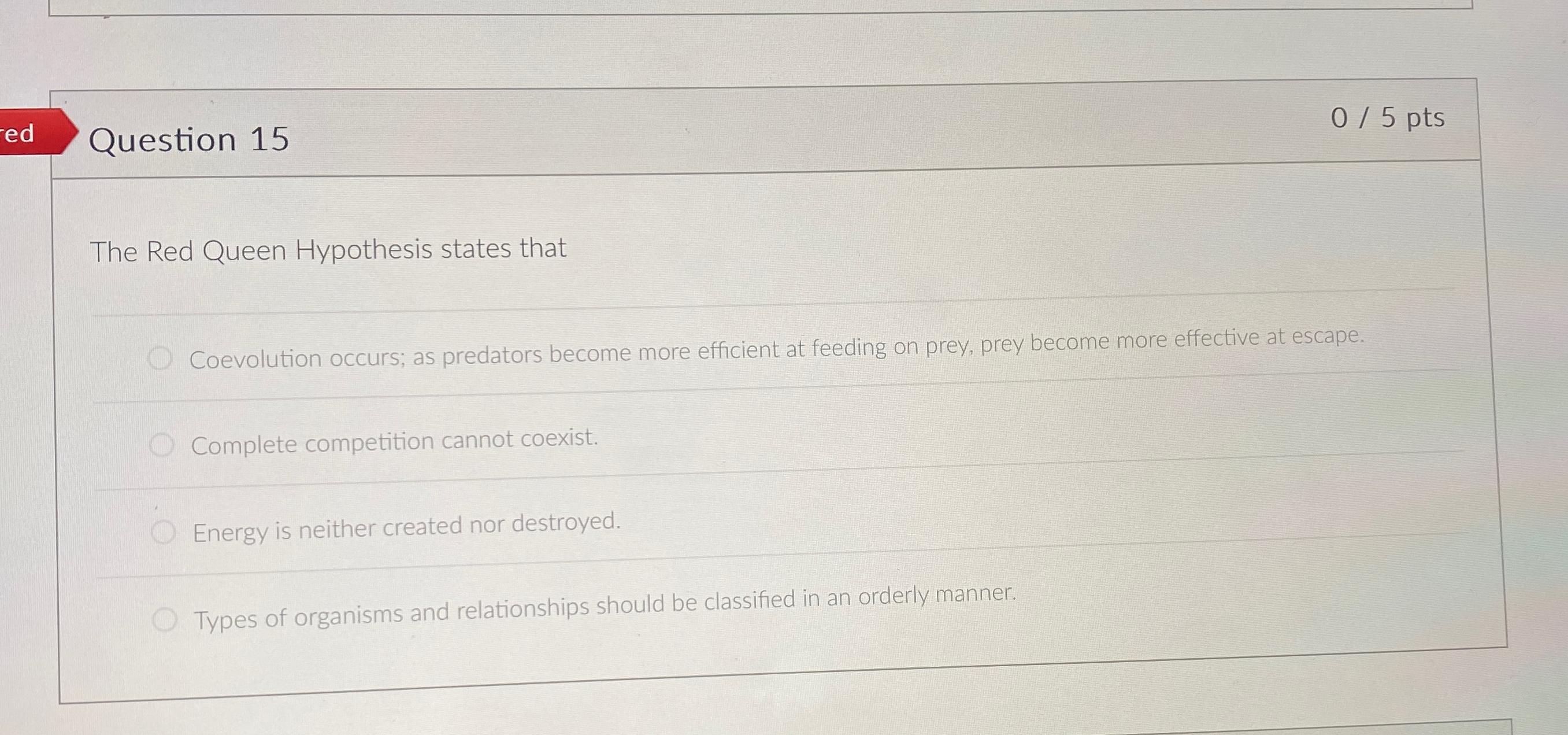 Solved The Red Queen Hypothesis states thatCoevolution | Chegg.com