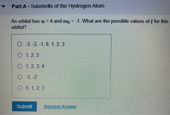 Solved Part A - Subshells of the Hydrogen Atom An orbital | Chegg.com
