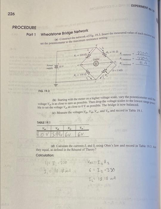 Solved EXPERIMENT , 226 PROCEDURE Part 1 Wheatstone Bridge | Chegg.com