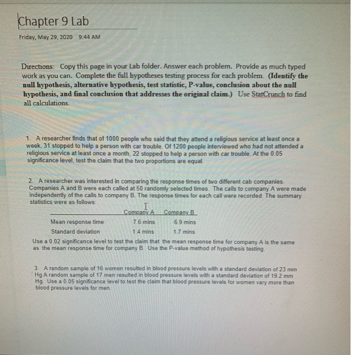 Solved Chapter 9 Lab Friday May 29 2020 9 44 Am