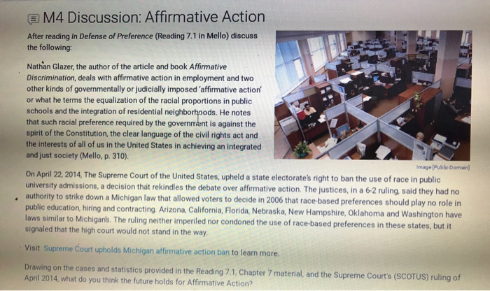 Solved M4 Discussion: Affirmative Action After reading In | Chegg.com