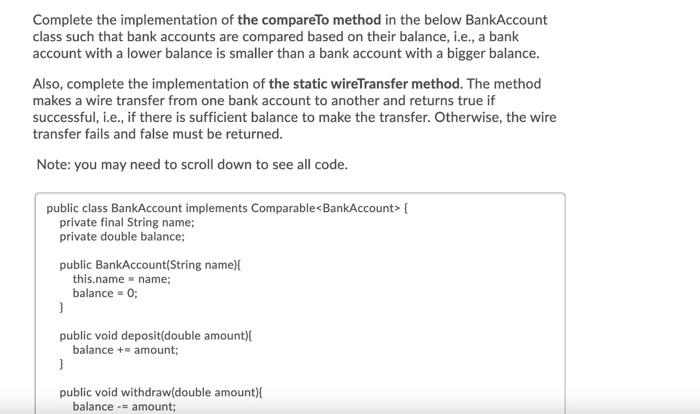 Solved Complete the implementation of the compareTo method | Chegg.com