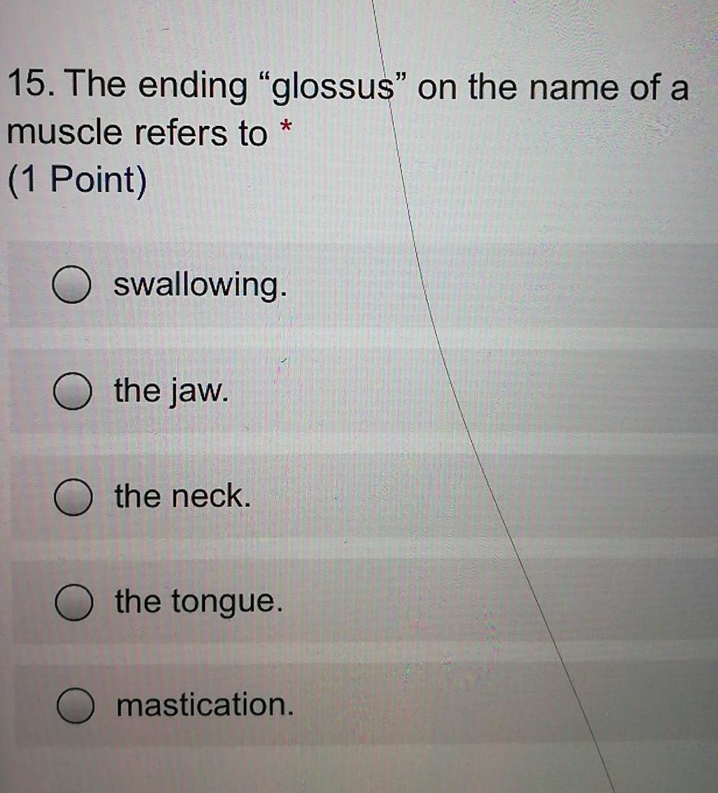 Solved 15. The ending "glossus" on the name of a muscle | Chegg.com