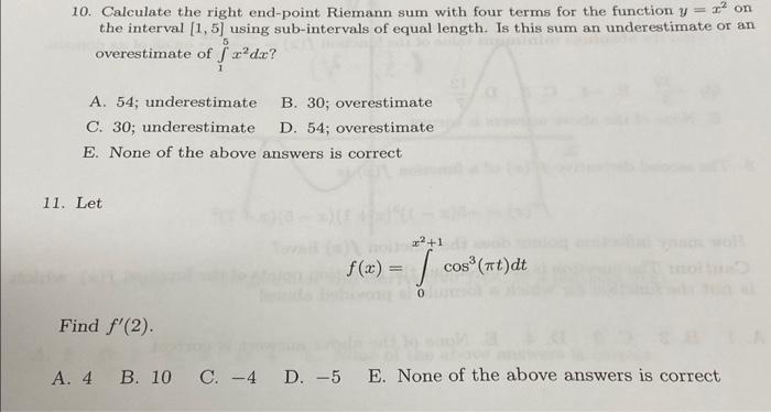 Solved 10. Calculate the right end-point Riemann sum with | Chegg.com