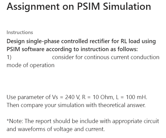 Solved Assignment on PSIM Simulation Instructions Design | Chegg.com