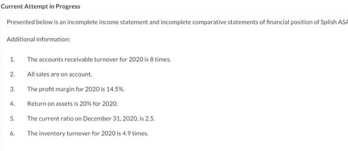 Solved Presented below is an incomplete income statement and | Chegg.com