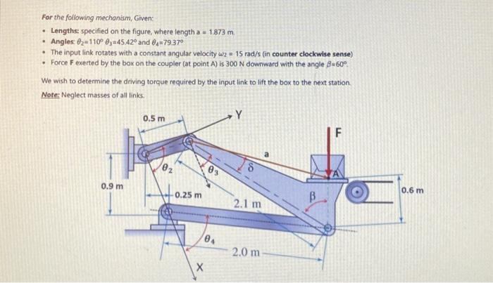 Solved For the following mechanism, Given: - Lengths: | Chegg.com