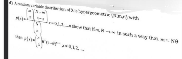 Solved d) A random variable distribution of X is | Chegg.com