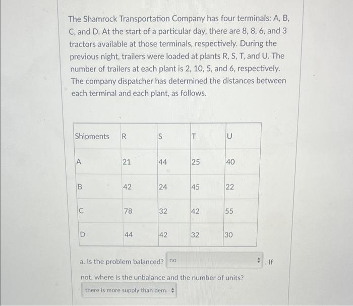 Solved The Shamrock Transportation Company has four | Chegg.com