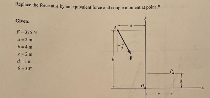 Solved Replace the force at A by an equivalent force and | Chegg.com