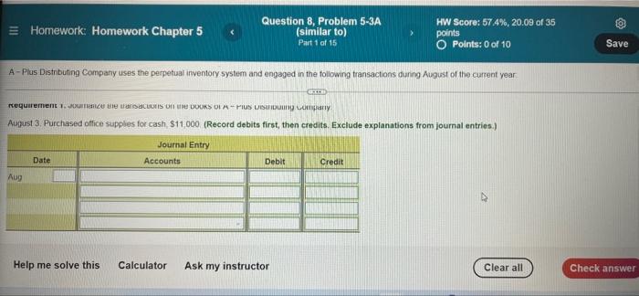 Solved Save Question 8. Problem 5-3A HW Score: 67.4%, 20.08 | Chegg.com