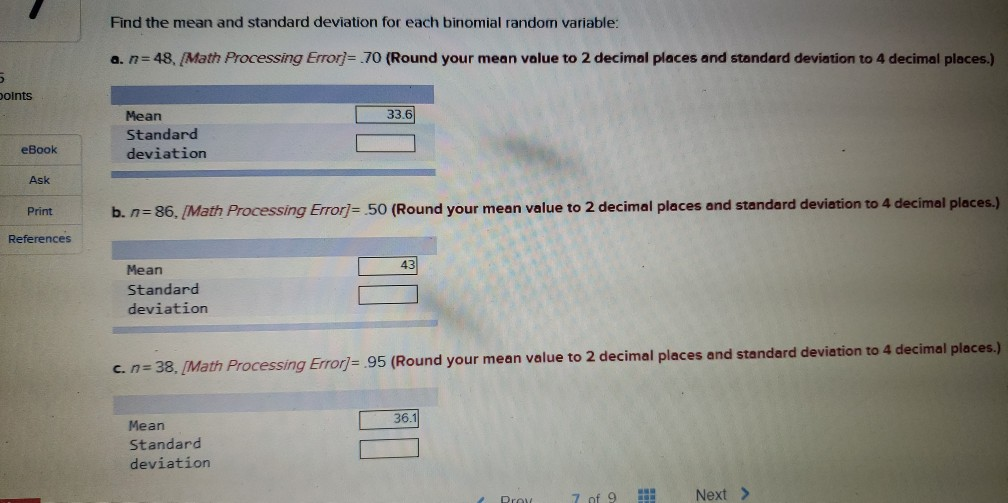 Solved Find the mean and standard deviation for each | Chegg.com