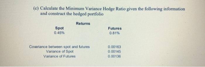 Solved (c) Calculate the Minimum Variance Hedge Ratio given | Chegg.com