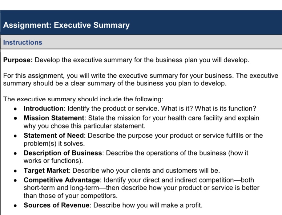 Solved Community ClinicDevelop the executive summary for the | Chegg.com