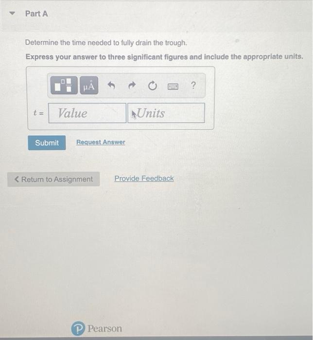 Solved Water in the triangular trough is at a depth of y = 3 | Chegg.com