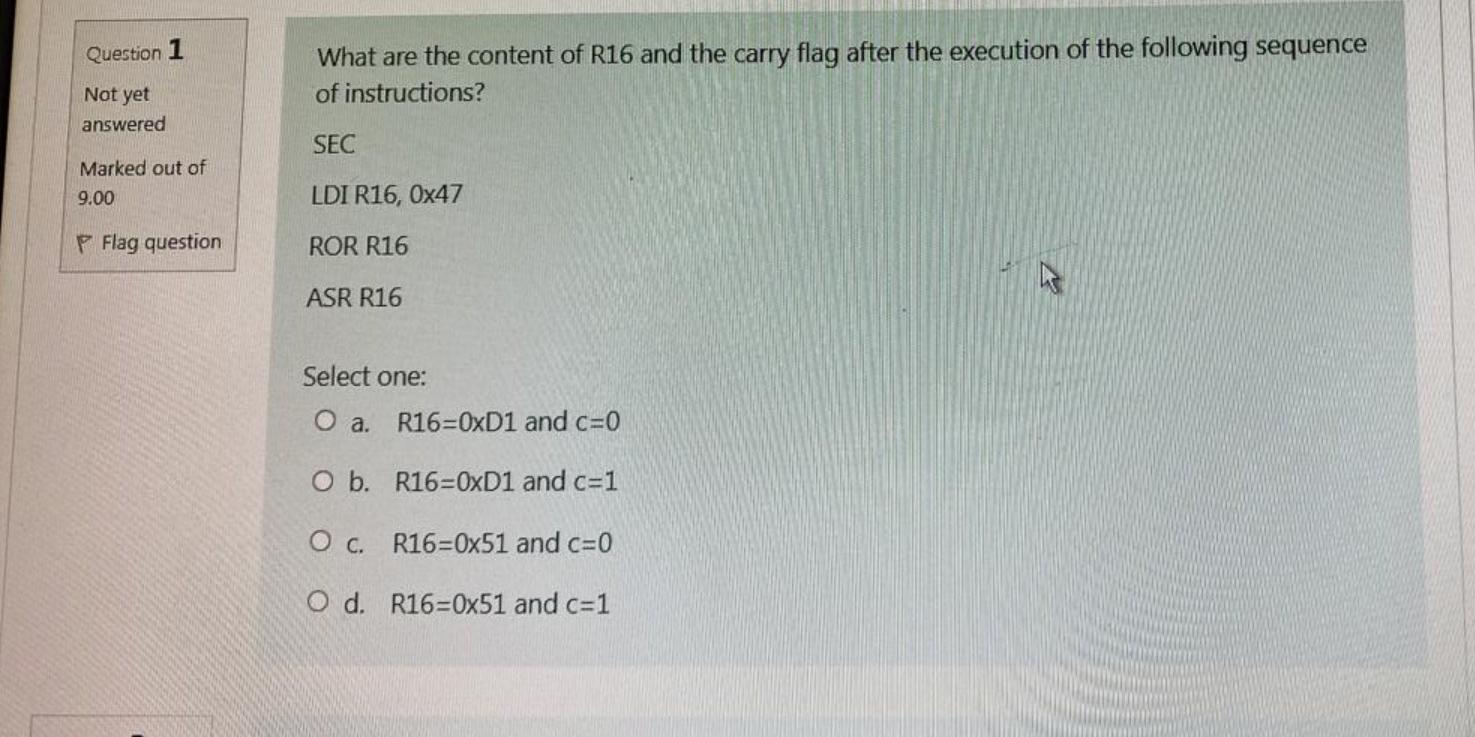 Solved Question 1 What are the content of R16 and the carry | Chegg.com