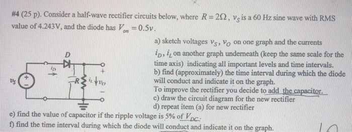 Solved #4 (25 p). Consider a half-wave rectifier circuits | Chegg.com